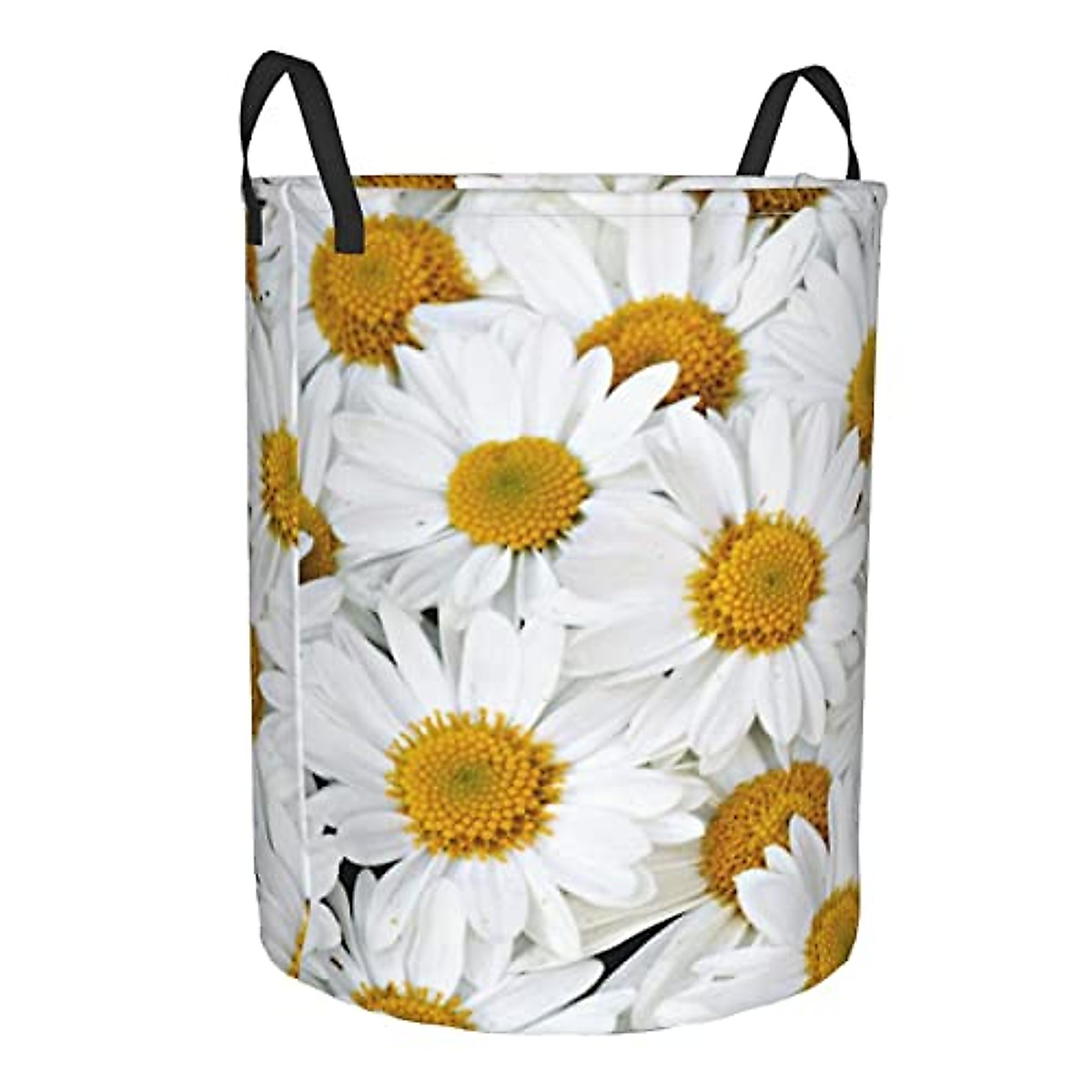 Laundry Basket,Yellow Daisies,Large Canvas Fabric Lightweight Storage Basket/Toy Organizer/Dirty Clothes Collapsible Waterproof For College Dorms-Large