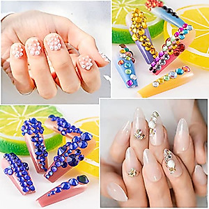 3 Boxes of Flat Back Nail Art Crystal Rhinestones+Pearl Set 1 Colorful+AB+Transparent White Rhinestone+Half Round White&Beige Pearl with Picker Pencil and Tweezer For Home DIY And Professional Use