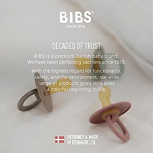 BIBS Pacifiers Colour Collection | Natural Rubber Baby Pacifier | Set of 2 BPA-Free Soothers | Made in Denmark | 6+ Months (Pack of 2) | Blossom/Haze