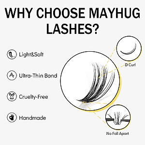 Mayhug Individual Lashes 280Pcs DIY Eyelash Extensions Individual Lashes Wispy Cluster Lashes D Curl 8-15Mix False Eyelashes Individual Extension Clusters at Home (30D+40D,0.05D)