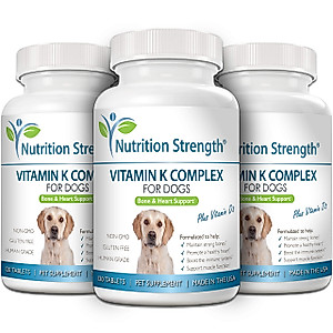 Nutrition Strength Vitamin K for Dogs, Vitamins K1 & K2 (MK4 & MK7) + Vitamin D3, Help Maintain Strong Bones, Promote Healthy Heart, Boost Immune System, Support Muscle Function, 120 Chewable Tablets