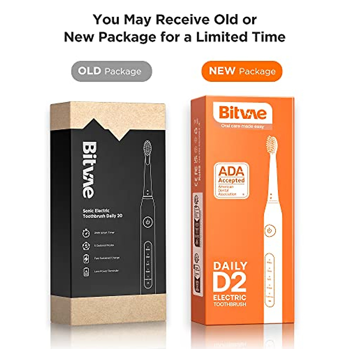 Bitvae Ultrasonic Electric Toothbrushes - Electric Toothbrush for Adults and Kids, American Dental Association Accepted, Rechargeable Travel Sonic Toothbrush with 8 Heads, Black D2