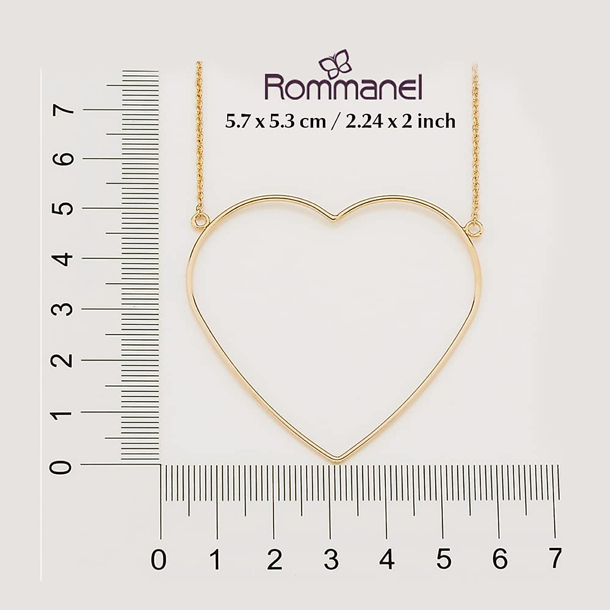 Rommanel Elegant 18K Gold Plated Heart Necklace for Women, Lightweight Maxi Pendant, 50cm Adjustable Chain