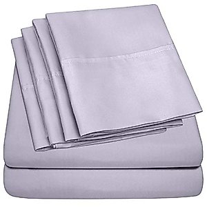 Queen Sheets Lilac - 6 Piece 1500 Supreme Collection Fine Brushed Microfiber Deep Pocket Queen Sheet Set Bedding - 2 Extra Pillow Cases, Great Value, Queen, Lilac