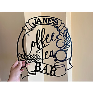 Personalized Coffee and Tea Bar Metal Name Sign Custom Laser Cut Cup Coffee Housewarming Gift for Mom, Grandma, Coffee Lover Metal Wall Art Home Decor Kitchen Sign Hanging Decorations Coffee Station