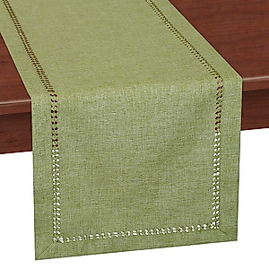 Grelucgo Small Handcrafted Solid Color Dining Table Runner, Dresser Scarf, Double-Hemstitched (Sage Green, 14 x 36)