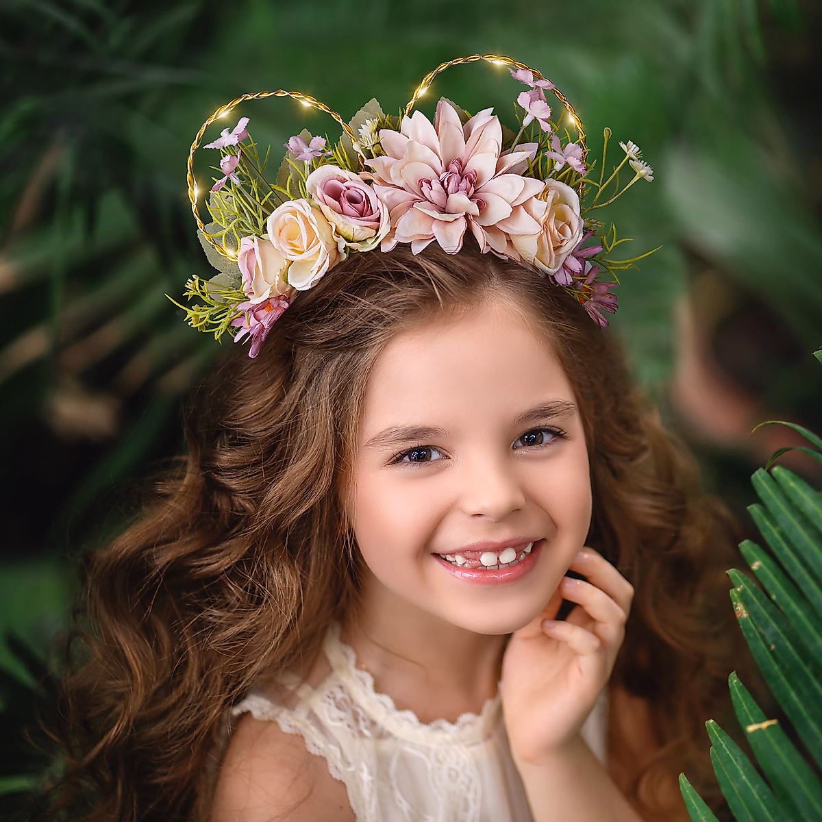 VISSTREE Led Mouse Ears Flower Headband Crown for Adult Women Girls Park, Light Up Mouses Ears Headwear for Animal Theme Wedding Party Daily Park Birthday Baby Shower Halloween Photoshoot Accessories