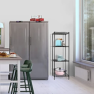 YOHKOH 4-Tier Wire Shelving Metal Storage Rack Adjustable Shelves for Laundry Bathroom Kitchen Pantry Closet (Black, 16.8L x 11.9W x 49H)