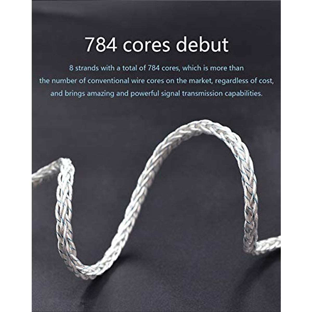 KZ Silver/Blue Hybrid (784 cores) Upgrade Cable, HiFi Earphone Audio Replacement Mixed Wire 3.5mm Compatile with C PIN