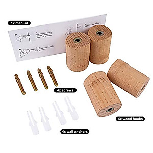 LONPUR Wooden Wall Hooks Minimalist Coat Hook,4pcs Modern Beech Real Natural Wood Pegs,Wood Hangers Wall Mounted for Planters Towel Hats Hanging(4 Pack)