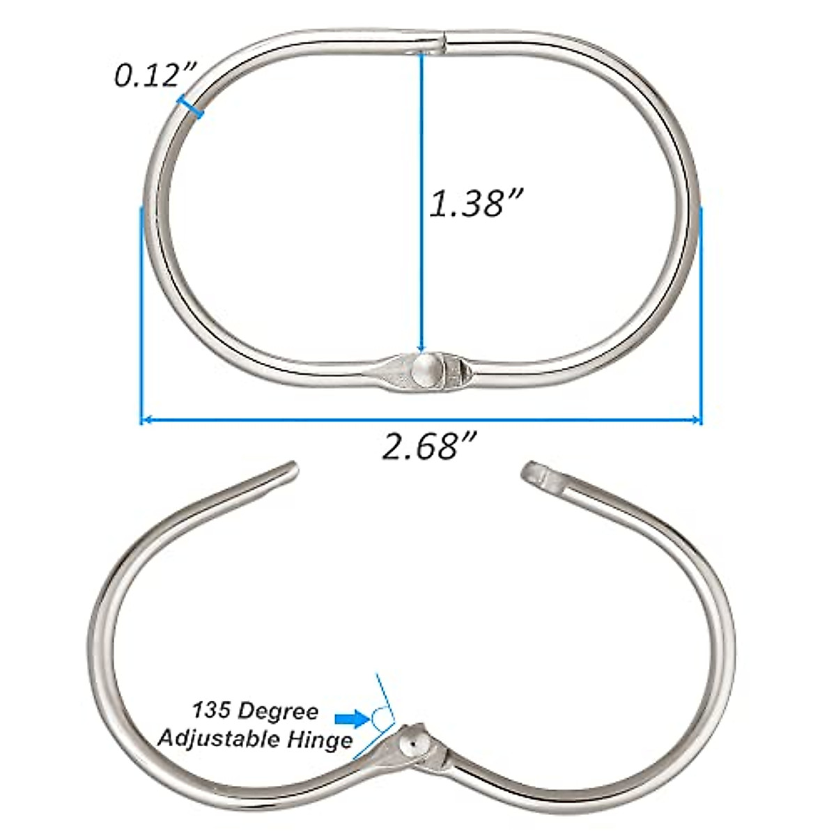 TCMAO 24 Pack Shower Curtain Hooks, Rustproof Decorative Shower Curtain Rings Metal Wide Oval Shower Hooks for Bathroom Shower Rod (Nickel)