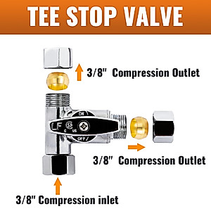 SUNGATOR Tee Stop Valve, 3/8" Angle Stop Valve with Tape for Faucet, Glass Rinser, Dishwasher, Reverse Osmosis, Washing Machine