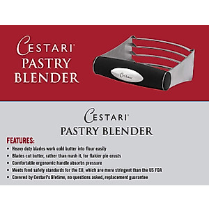 Cestari Professional Pastry Cutter - Heavy Duty Dough & Pastry Blenders - 4 Thick Blades - Soft Grip Handle - Pie Making Tools - 304 Stainless Steel - Lifetime Replacement Warranty