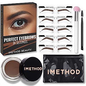 iMethod Eyebrow Stamp and Eyebrow Stencil Kit - Eye Brow Stamping Kit, Brow Stamp Kit, Brow Stencil and Stamp Kit, Brow Trio Eyebrow Kit, Perfect Bushy Eyebrows, Light Brown