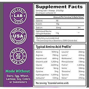 Collagen Peptides for Women & Men. Best Collagen Powder Unflavored, Hydrolyzed, Quick Dissolve, Bovine, Grass Fed, for Weight Loss, Hair Growth, Skin, Joints, Nails. Colágeno En Polvo Para Mujer