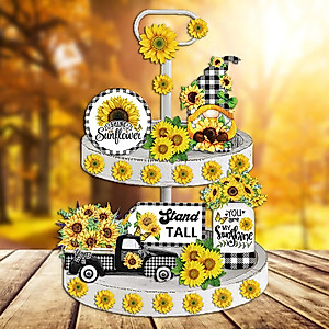 Spring Sunflower Tiered Tray Decor Set Farmhouse Tiered Tray Decor Sunshine Wood Sign Sunflower Kitchen Decor for Home Table Shelf