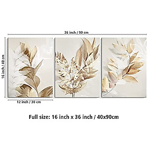ARTINME Set of 3 Morden Gold Leaf Prints Wall Art, White Flower Gold Leaf Canvas Prints on Canvas Artwork for Dinning Room Bedroom Living Room 12 * 16 inch