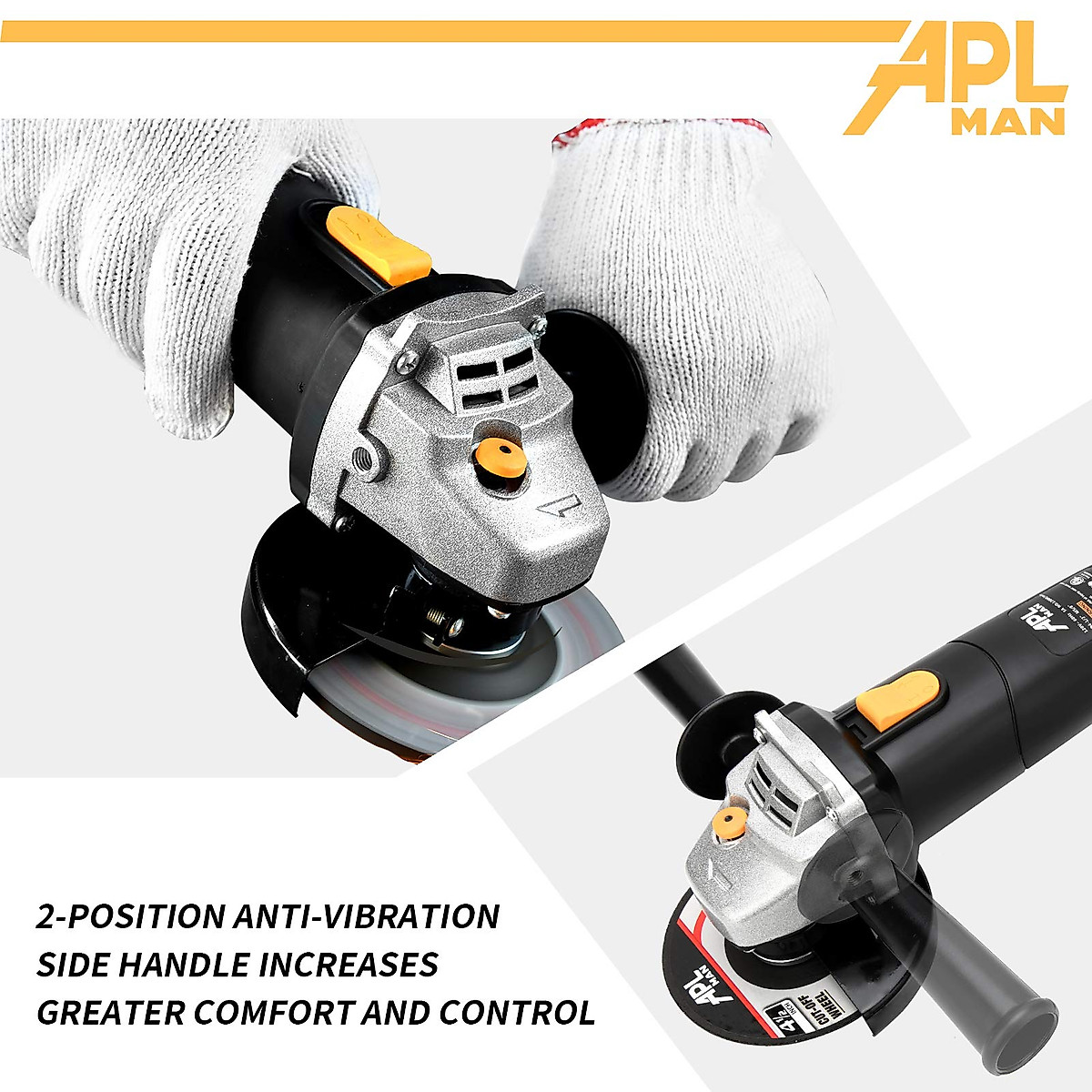 APLMAN Angle Grinder Tool,5-Amp Motor Driver, 4-1/2 inch With 1 Grinding Wheels, 2 Cut-Off Wheels,2 Carbon Brush and 1 Wrench.10500RPM For Fast Stock Removal,Anti-Vibration Handle