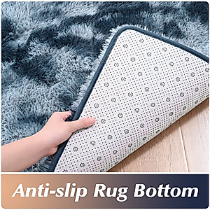 QXKAKA Soft Fluffy 4x6 Rug for Bedroom Living Room, Large Throw Rugs Fuzzy Shag Area Rug for Boys Kids Room, Non-Slip Tie Dye Carpet, Plush Modern Home Decor, Blue Grey