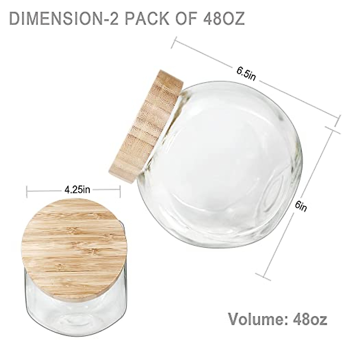 ECOEVO Glass Penny Jars with Bamboo Lids, Glass Cookie Jars, Glass Candy Jars, Glass Jars with Lids, Glass Food Storage Containers with Bamboo Lids, 2 Pack of 48oz