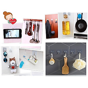 PGLY Adhesive Hooks Kitchen Wall Hooks - Heavy Duty 13.2lb(Max) Nail Free Sticky Hangers with Stainless Waterproof & Oilproof Seamless Hooks Utility Towel Bath Ceiling Hooks