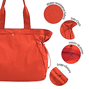 ODODOS 18L Side-Cinch Shopper Bags Lightweight Shoulder Bag Tote Handbag for Shopping Workout Beach Travel, Spicy Orange