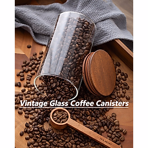 BOILMERIT 37 oz Coffee Canister with Scoop and Wooden Lids, Airtight Coffee Storage Container Sets of 2 for Ground Coffee, Glass Coffee Jars for Coffee Beans, Coffee Bar Organizer, Kitchen Countertop