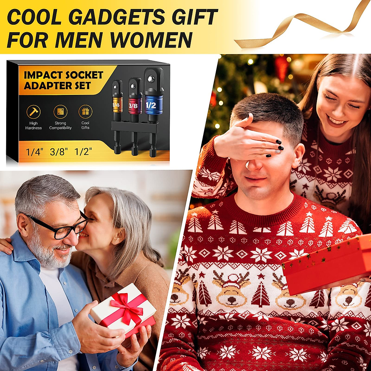 Tools Impact Socket Adapter Set: 1/4" 3/8" 1/2" Impact Driver Bit Set Hand Power Wrench Ratchet Drill Adapter Driver Bit Hex Nut With Holder, Cool Stuff Gadgets for Men Him Dad Birthday Gifts Ideas