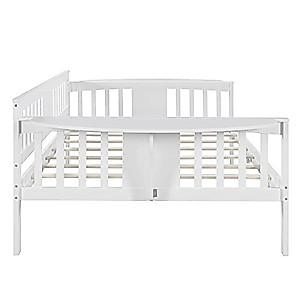 UBGO Full Daybed, Wood Size Sofa Bed with 2 Folding Tables, Children's Cot, Bedroom Living Room Furniture, Wooden Slat Support, Box Required, White C