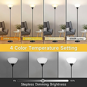 OUTON Standing Lamp, Modern Floor Lamp with Remote,4 Color Temperatures, Stepless Dimmable Brightness, Timmer, Torchiere Lamps for Living Room, Bedroom, Office, Reading(9W LED Bulbs Included)