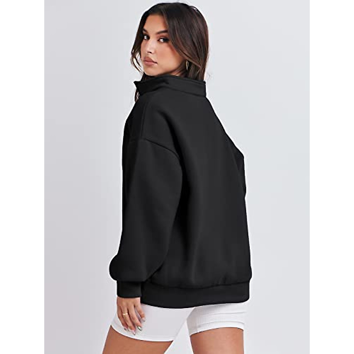ANRABESS Womens Oversized Hoodies Half Zip Pullover Long Sleeve Sweatshirts Quarter Zip Sweaters Trendy Outfits Teen Girls Fall Lightweight Casual Loose Y2K Tops Clothes 1018heise-XL Black