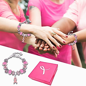 Yuvinw Pink Ribbon Breast Cancer Awareness Bracelet With Gift Box For Women
