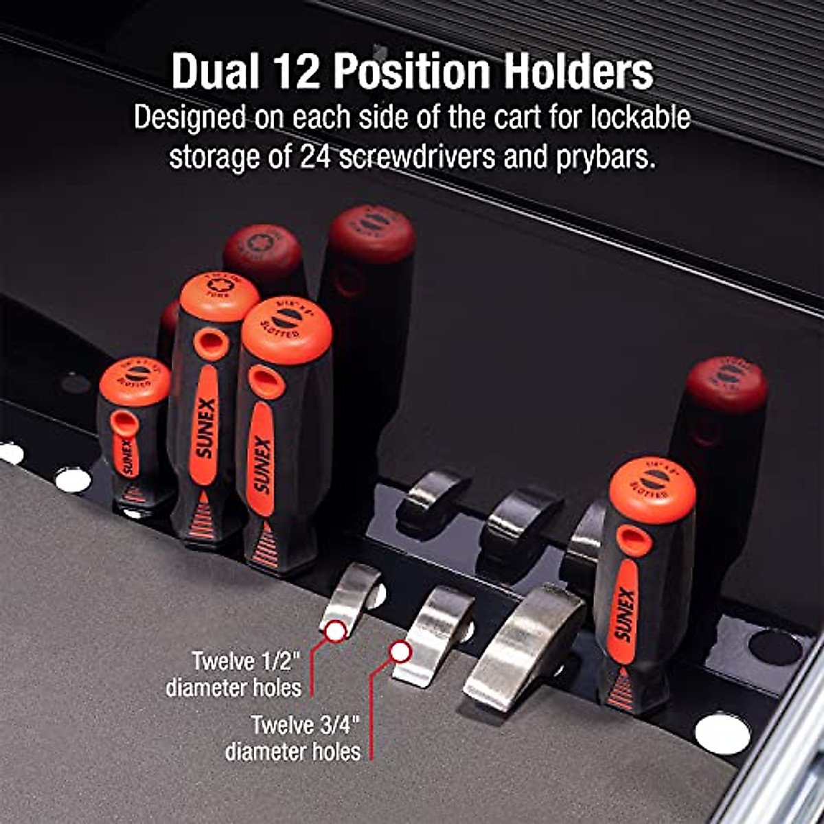 Sunex 8035 Black Compact Slide Utility Cart, Locking Slide Top, Swivel/Locking Casters, 18 Gauge Steel, Latching Drawers, 450-Pound Capacity