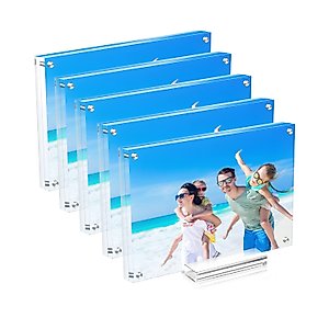 JUOIFIP 5 Pack Acrylic Picture Frame 4×6 Clear Double Sided Magnetic Photo Frame - Frameless Baby Friend Family Picture Desktop Display with Support Stand and Gift Boxes