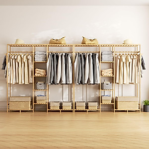 Athena Collection 59" Bamboo Garment Rack Multi Tier Clothes Rack Storage Shelves with Side Hook & Pants Rack, Heavy Duty Clothing Hanging Rack Freestanding Indoor Wardrobe Closet Organizer, Natural