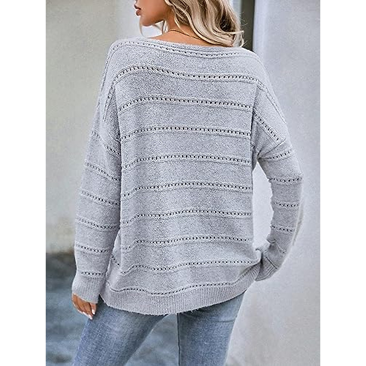 Milumia Women's Off The Shoulder Sweater Long Sleeve Oversized Knit Boat Neck Jumper Tops A Light Grey Medium