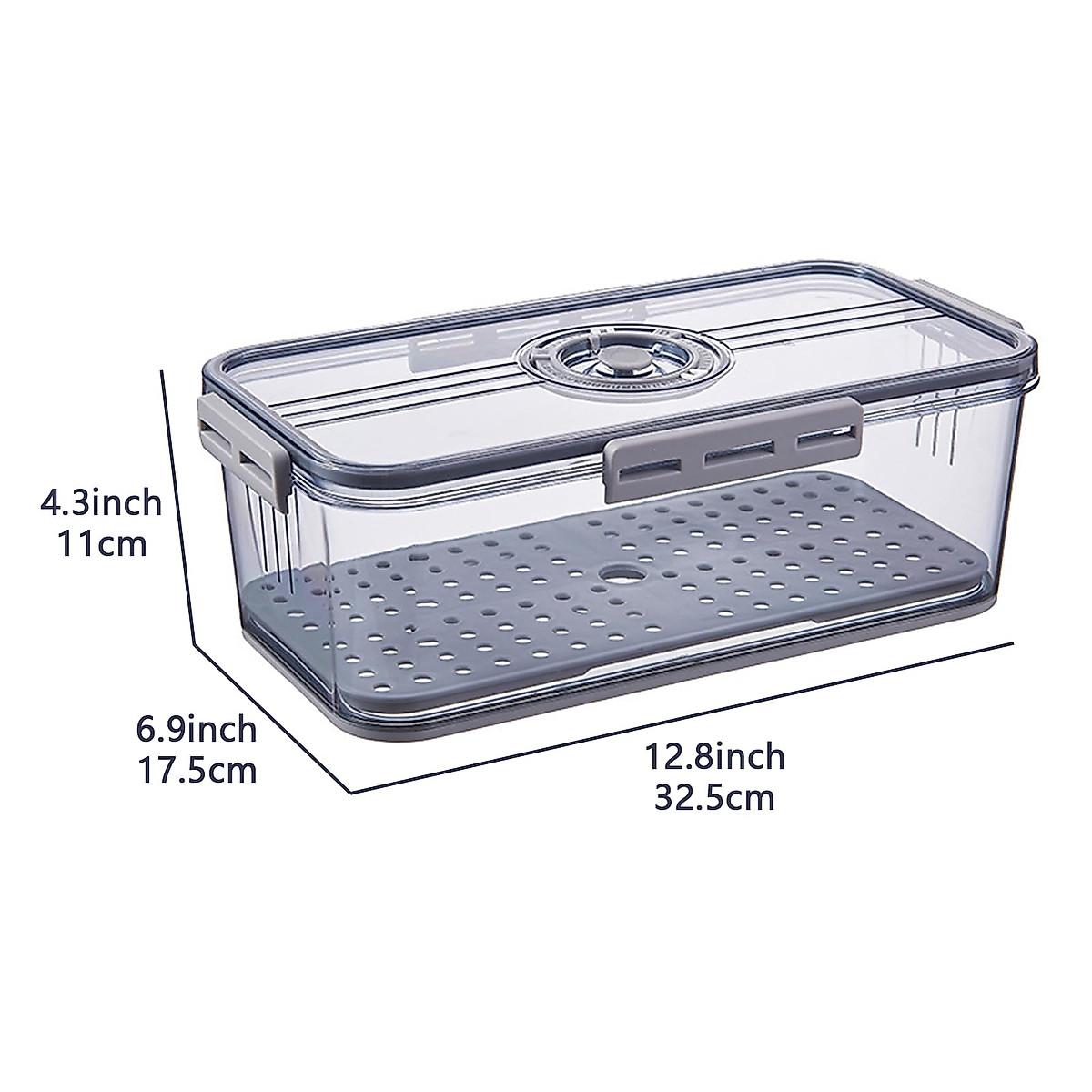 Dafape Refrigerator Organizer, Food Storage Container with Freshness Timer Lid Drain Tray Storage Bins for Fruits Vegetable Meat Dumpling Kitchen Fridge Plastic Reusable Stackable Non-Slip (Gray)