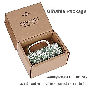 Taimei Teatime Ceramic Tea Cup with Infuser and Lid, 17 oz Tea Infusion Mug with Large Strainer for Loose Leaf Tea,Green