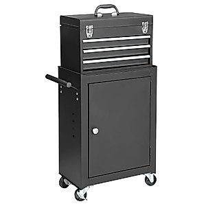 TORIN APTB134B Torin Rolling Garage Workshop Tool Organizer: Detachable 3 Drawer Tool Chest with Large Storage Cabinet and Adjustable Shelf, Black