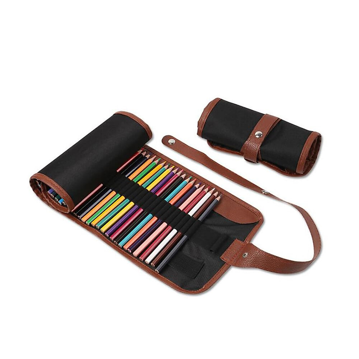 1 Pack Colored Pencils Roll 48 Slot Canvas Pencil Organizer Bag Wrap Multi Use Roll Up Pencil Case Pencil Pouch Holder Rollable Pouch for Painter Artist School Office Travel (Black)