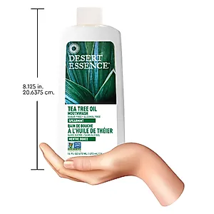 Desert Essence Tea Tree Oil Mouthwash - 16 Fl Ounce - Pack of 6 - Natural Refreshing - Spearmint Flavor - Helps Reduce Plaque Buildup - Refreshes Mouth & Gums - Vitamin C - Oral Care - No Parabens