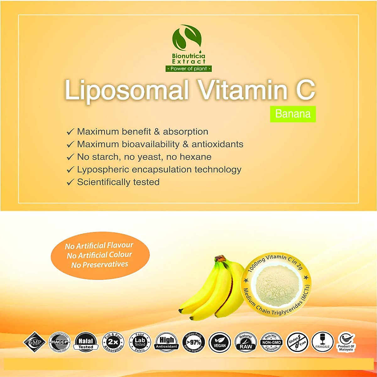 BIONUTRICIA EXTRACT Liposomal Vitamin C Dietary Supplement (2 Banana + 1 Original Set)