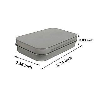 Metal Hinged Empty Hinged Tin Container with Lid, Silver Mini Portable Storage Tin Box for Pills Crafts Herbs Home Jewelry Organizer, Rectangular Candy Tin Empty Box (4 Pack)