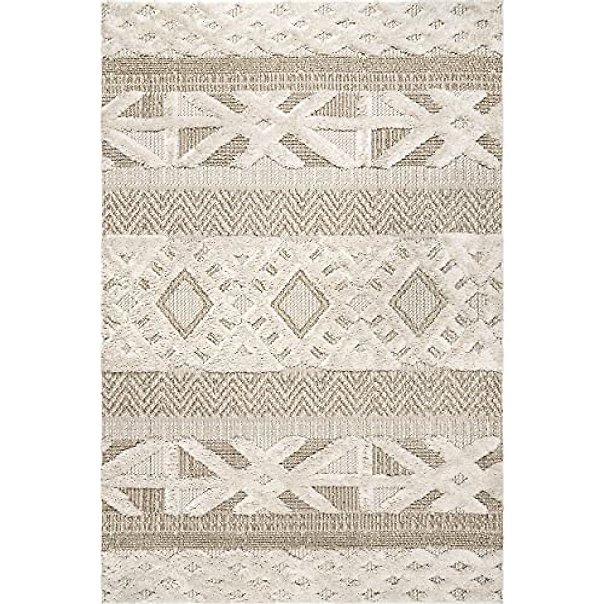 nuLOOM Reena High Low Textured Shaggy Tribal Area Rug, 8' 10" x 12', Beige
