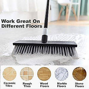 LandHope Hard Bristle Deck Broom Adjustable Long Handled Scrub Brush Heavy Duty Concrete Push Broom Outdoor Brush Garage Broom Wood Large Floor Scrubber 30-49 inch Balcony Broom
