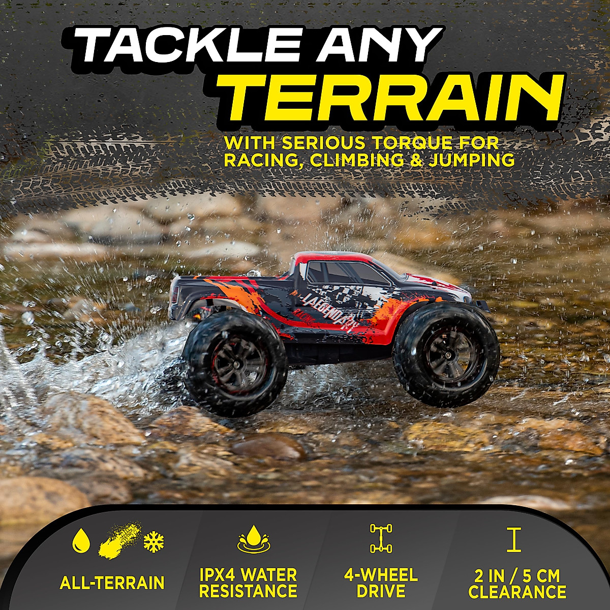 LAEGENDARY 1:10 Scale 4x4 Off-Road RC Truck - Hobby Grade Brushed Motor RC Car with Batteries, Waterproof Fast Remote Control Cars for Adults