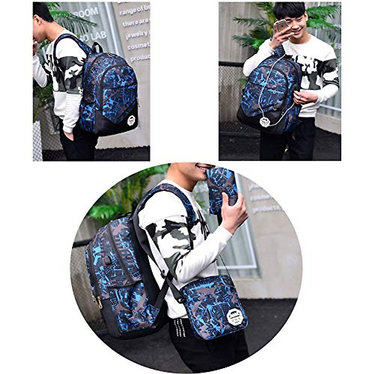 Umily School Backpacks School Bookbag Set 3 Pieces fit 15 inch Laptop Shoulder bag Travel Daypack with USB Charging Port