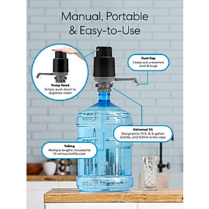 Brio-PU100 Universal Manual Drinking Water Pump - Fits Most 5-6 Gallon Water Bottles Including Glass (Grey/Black)