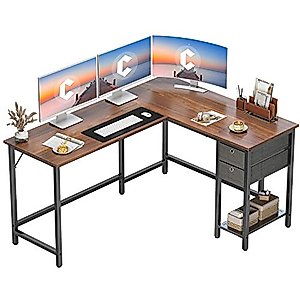 Cubiker L-Shaped Computer Desk 60" with 2 Drawers and Shelves for Storage, Larger Gaming Corner Desk Workstation, Home Office Sturdy Writing Table, Space-Saving, Easy to Assemble, Walnut