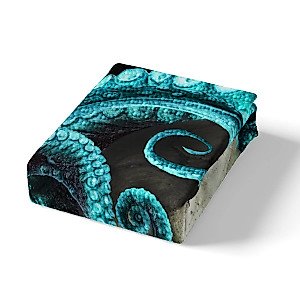 Feelyou Octopus Duvet Cover Set Queen Size 3D Print Skull Bedding Set Blue Decorative Luxury Horror Microfiber Polyester Comforter Cover with 2 Pillow Shams, Zipper, Marine Life, 3 Pieces